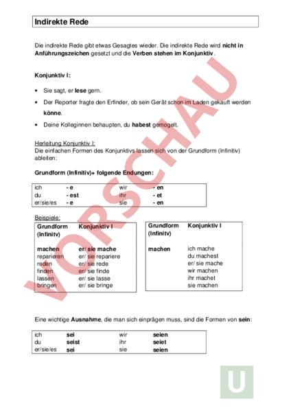 Arbeitsblatt: Indirekte Rede Theorie - Deutsch - Grammatik