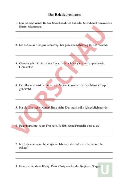 Arbeitsblatt: Relativpronomen - Deutsch - Grammatik