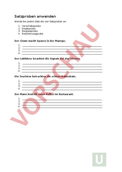 Arbeitsblatt: Übungsblatt Satzproben - Deutsch - Grammatik