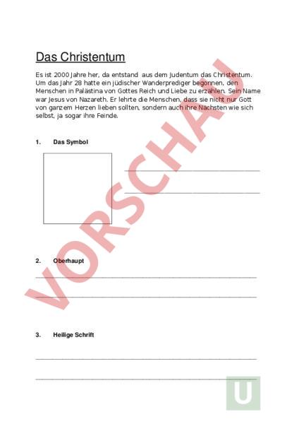 Arbeitsblatt: Christentum - Lebenskunde - Religionslehre / Bibel
