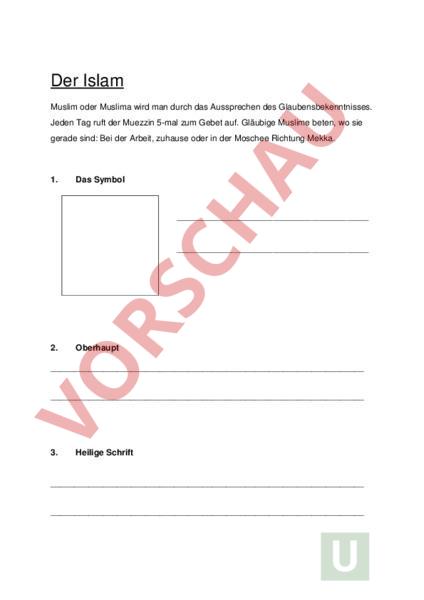 Arbeitsblatt: Islam - Lebenskunde - Religionslehre / Bibel