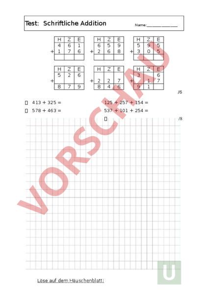 Arbeitsblatt: Schriftliche Addition - Mathematik - Addition