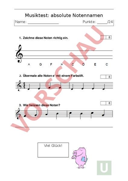 Arbeitsblatt: Lernkontrolle absolute Notennamen - Musik - Musiktheorie ...