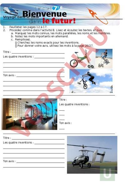 Arbeitsblatt: Voyage dans le futur - Französisch - Lehrmittel