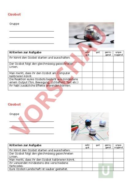 Arbeitsblatt: Ozobot Rückmeldungskriterien - Informatik - Programmieren Arbeitsblatt: Ozobot Rückmeldungskriterien - Informatik - Programmieren