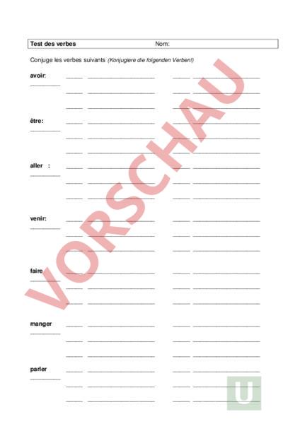 Arbeitsblatt: test des verbes - Französisch - Grammatik