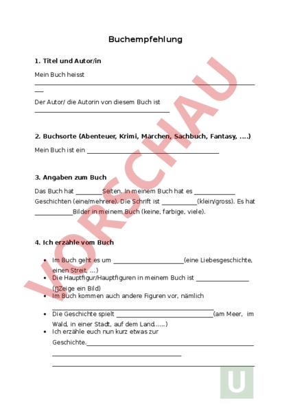 Arbeitsblatt: Buchempfehlung mit Satzstrukutr - Deutsch - Vorlesen ...