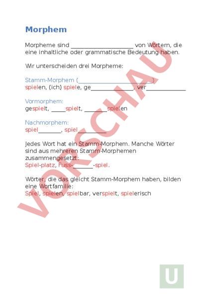 Arbeitsblatt: Morphem - Deutsch - Rechtschreibung