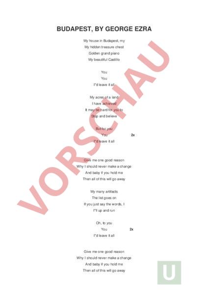 Arbeitsblatt: GEORGE EZRA: BUDAPEST - Musik - Singen / Lieder