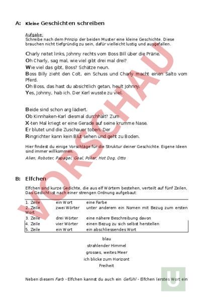 Arbeitsblatt: kreatives Schreiben - Deutsch - Texte schreiben