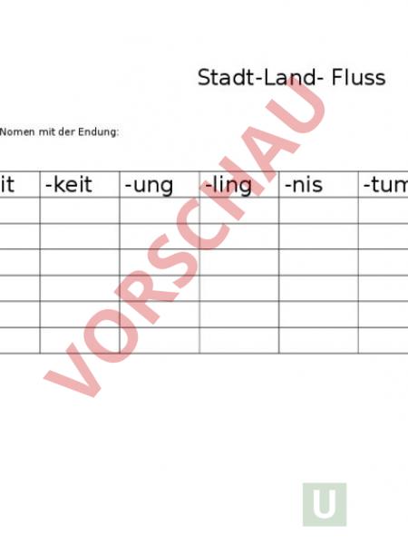 Arbeitsblatt: Stadt Land Fluss - Deutsch - Grammatik