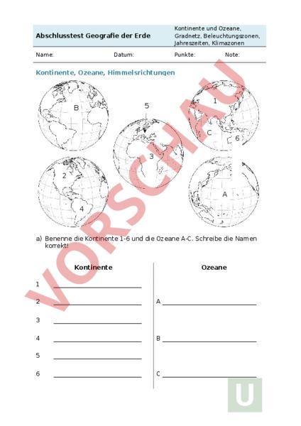 Arbeitsblatt Prüfung Geografie Der Erde Geographie Gemischte Themen