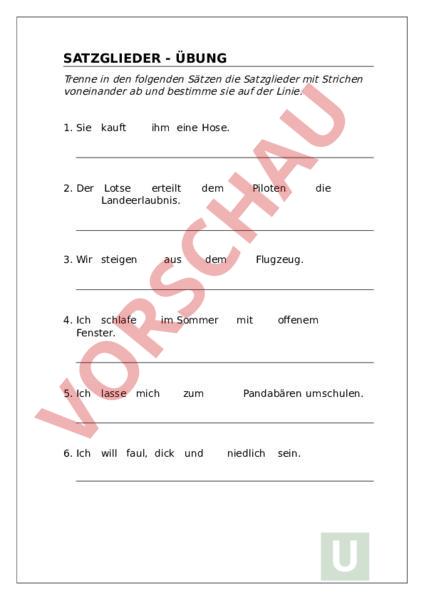 Arbeitsblatt: Satzglieder Übungen - Deutsch - Grammatik