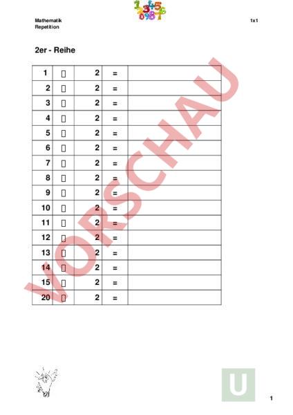 Arbeitsblatt: 1x1 - Mathematik - Multiplikation
