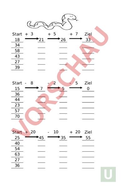 Arbeitsblatt: Rechenschlange Hunderterraum - Mathematik - Addition