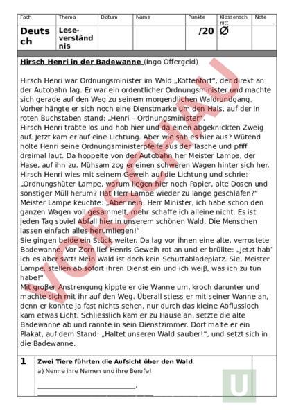 Arbeitsblatt: Lesen und verstehen - Deutsch - Textverständnis