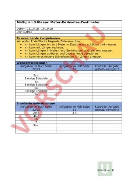 Arbeitsblatt: Mathplan Meter-Dezimeter-Zentimeter - Mathematik ...