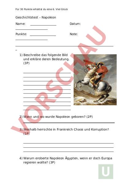 Arbeitsblatt: Napoleon Test - Geschichte - Neuzeit