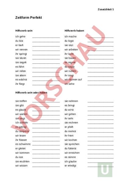 Arbeitsblatt: Zeitform Perfekt - Deutsch - Grammatik