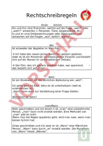 Arbeitsblatt: Rechtschreibregeln - Deutsch - Rechtschreibung