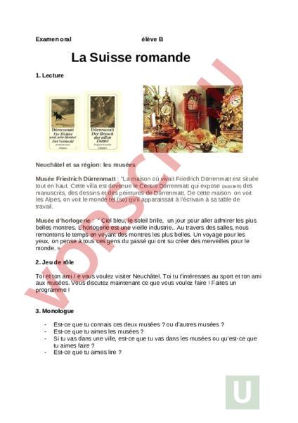 Arbeitsblatt: Examen oral - Französisch - Gemischte Themen