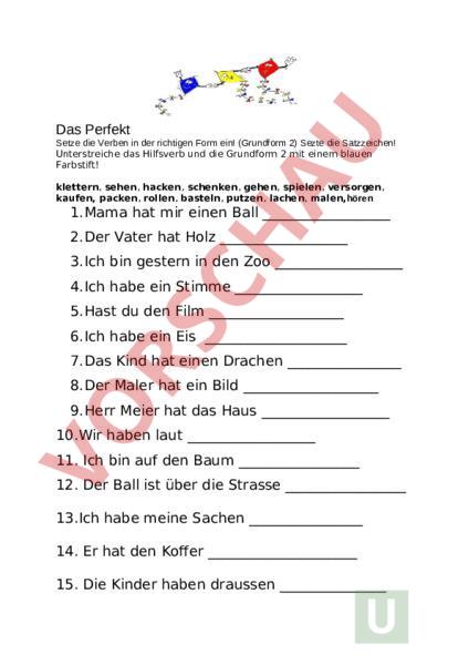 Arbeitsblatt: Das Perfekt - Deutsch - Grammatik