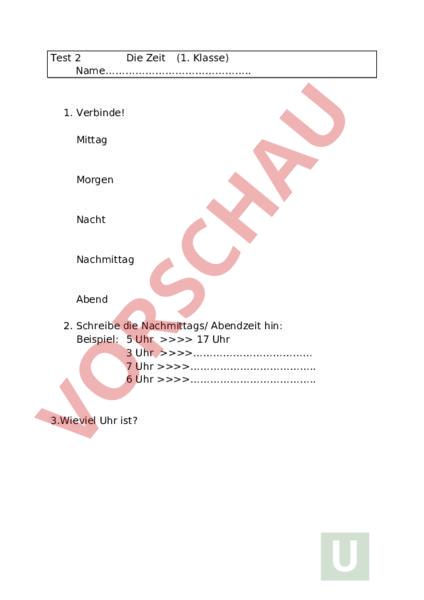 Arbeitsblatt: LZK die Zeit 1. Klasse - Lebenskunde - Anderes Thema