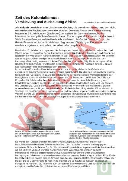 Arbeitsblatt: Kolonialismus - Geschichte - Neuzeit