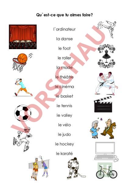 Arbeitsblatt: Qu`est-ce que tu aimes faire (Arbeitsblatt) - Französisch ...