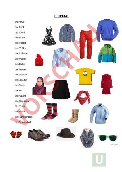 Arbeitsblatt: Kleidung - Deutsch - DaZ