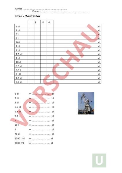 Arbeitsblatt: Liter in Zentiliter umwandeln - Mathematik - Sachrechnen ...