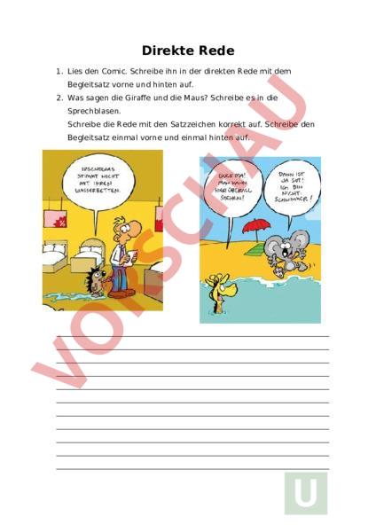Arbeitsblatt: direkte Rede - Deutsch - Grammatik