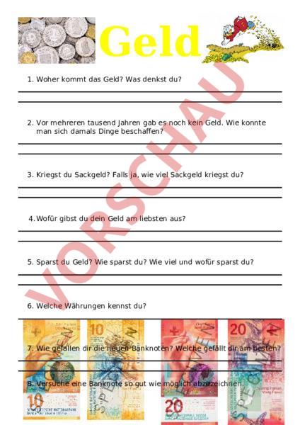 Arbeitsblatt: Erhebung Präkonzept Thema Geld - Wirtschaft, Arbeit ...