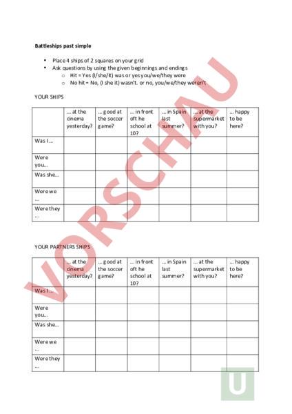 Arbeitsblatt: Past simple Battleships - Englisch - Grammatik