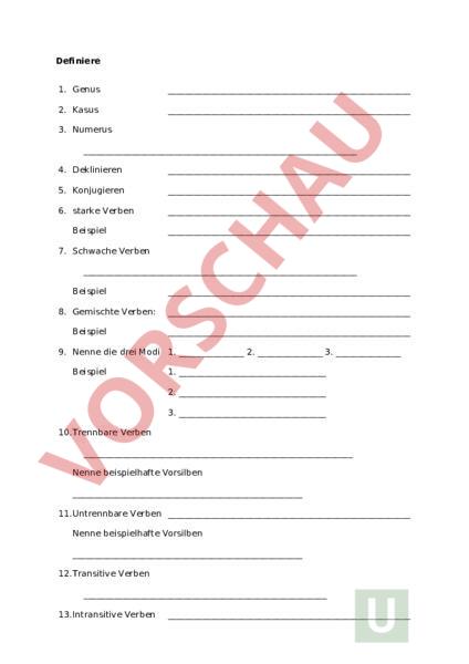 Arbeitsblatt: Deutsch Repetitions Grammtik - Deutsch - Grammatik