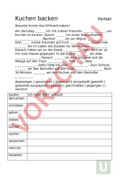 Arbeitsblatt: Perfekt - Deutsch - Grammatik