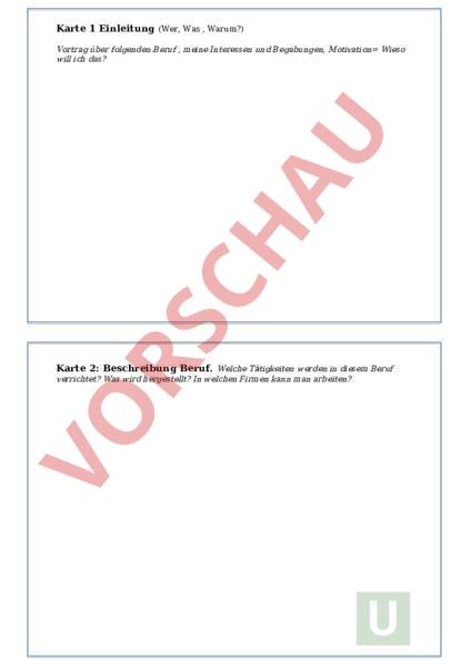 Arbeitsblatt: Berufs-Vortrag Karten - Deutsch - Vorlesen / Vortragen ...