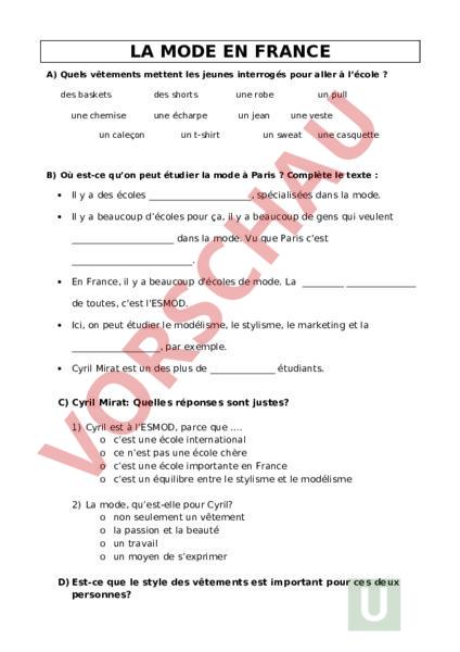Arbeitsblatt: Alors demande - La mode en France - Französisch ...