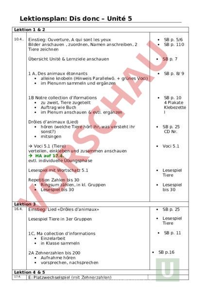 Arbeitsblatt: Dis donc 5 U5 Planung - Französisch - Lehrmittel