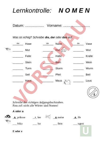 Arbeitsblatt: Nomen - Deutsch - Grammatik