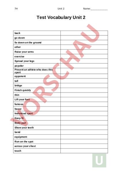 Arbeitsblatt: Vocabulary Unit 2 New World 1 - Englisch - Wortschatz