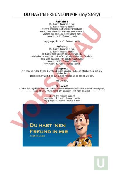 Arbeitsblatt: Du hast ein Freund in mir - Musik - Singen / Lieder Arbeitsblatt: Du hast ein Freund in mir - Musik - Singen / Lieder