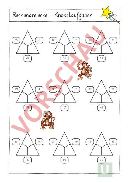 Arbeitsblatt: Rechendreiecke - Knobelaufgaben - Mathematik - Addition