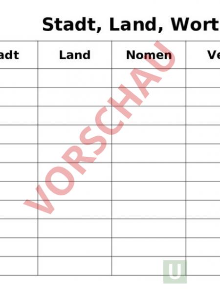 Arbeitsblatt: Stadt, Land, Wortarten - Deutsch - Grammatik