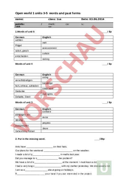 Arbeitsblatt: English open world - Englisch - Lehrmittel