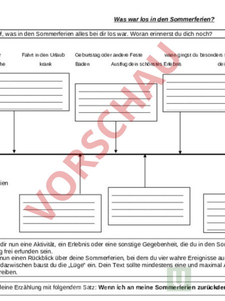 Arbeitsblatt: Rückblick Sommerferien - Deutsch - Texte schreiben