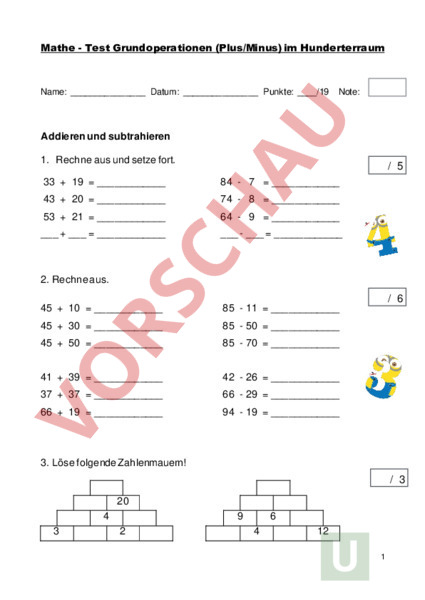 Arbeitsblatt: Mathetest - Mathematik - Repetition