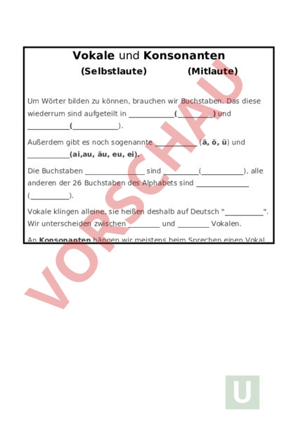 Arbeitsblatt: Vokale und Konsonanten Merksatz - Deutsch - Grammatik Arbeitsblatt: Vokale und Konsonanten Merksatz - Deutsch - Grammatik