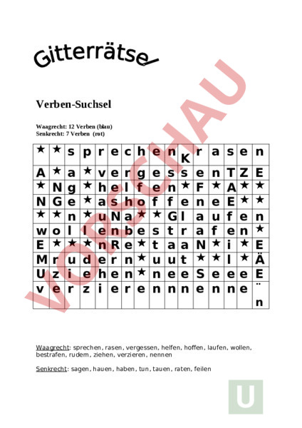 Arbeitsblatt: Verben Suchsel - Deutsch - Grammatik