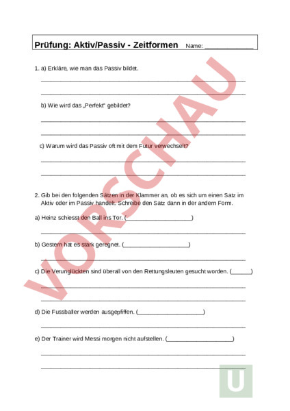 Arbeitsblatt: Aktiv Passiv - Deutsch - Grammatik